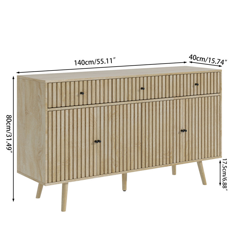 George Oliver Lorriann 55.11'' Sideboard with 3 Drawers and 4 Doors, Mid-Century Modern Fluted ...